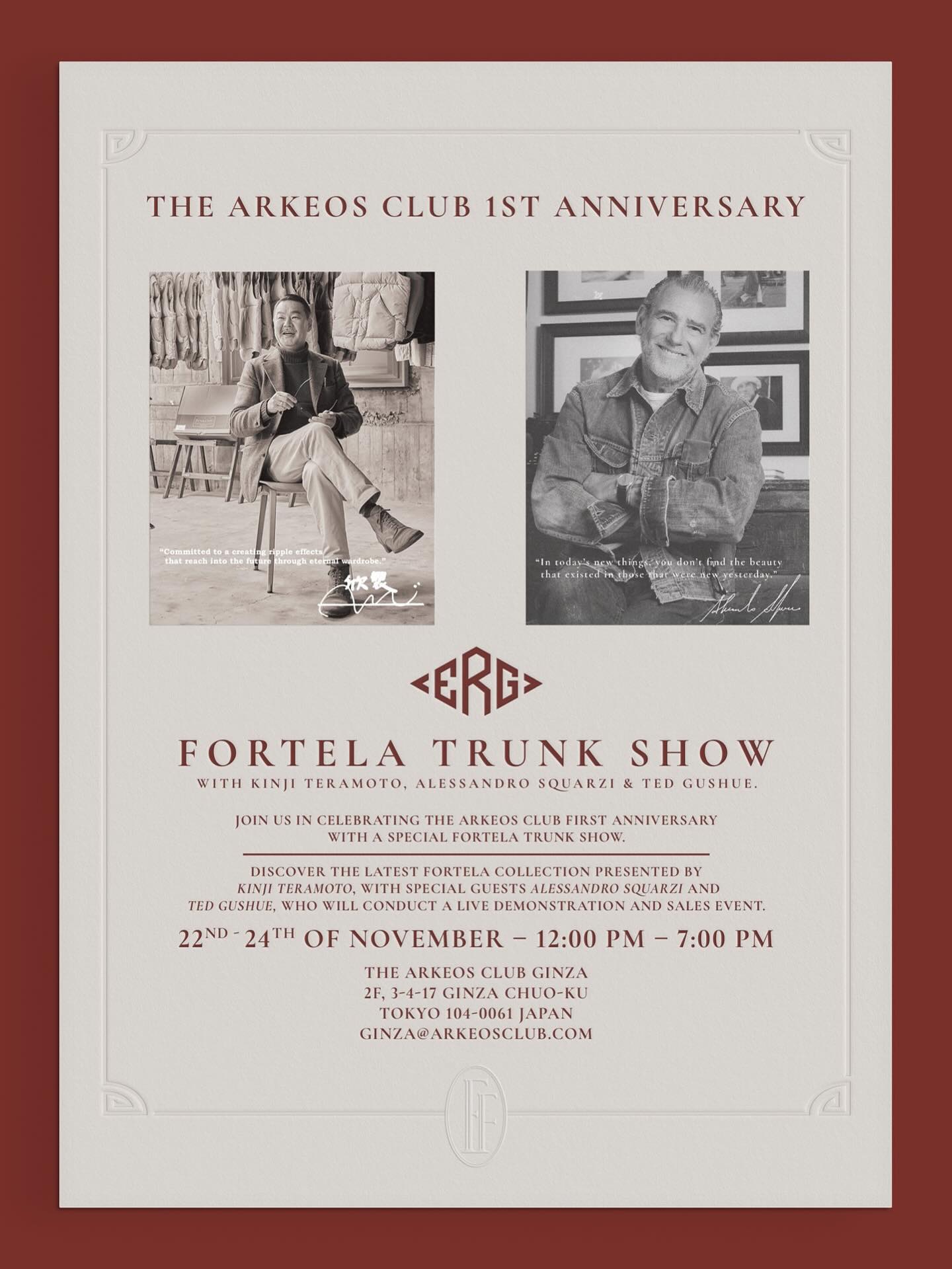 Announcement of "Fortela Trunk Show" to celebrate THE ARKEOS CLUB's 1s ...